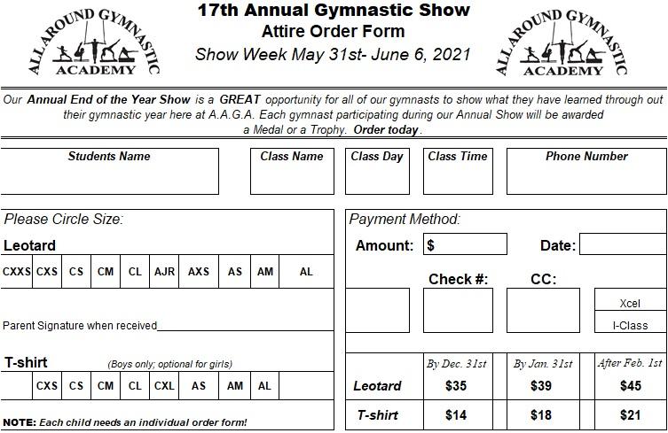Schedules - All Around Gymnastic Academy