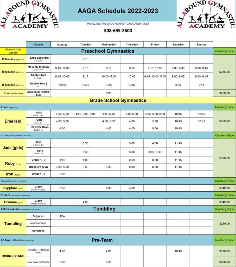2022-2023 Fall Sch - All Around Gymnastic Academy